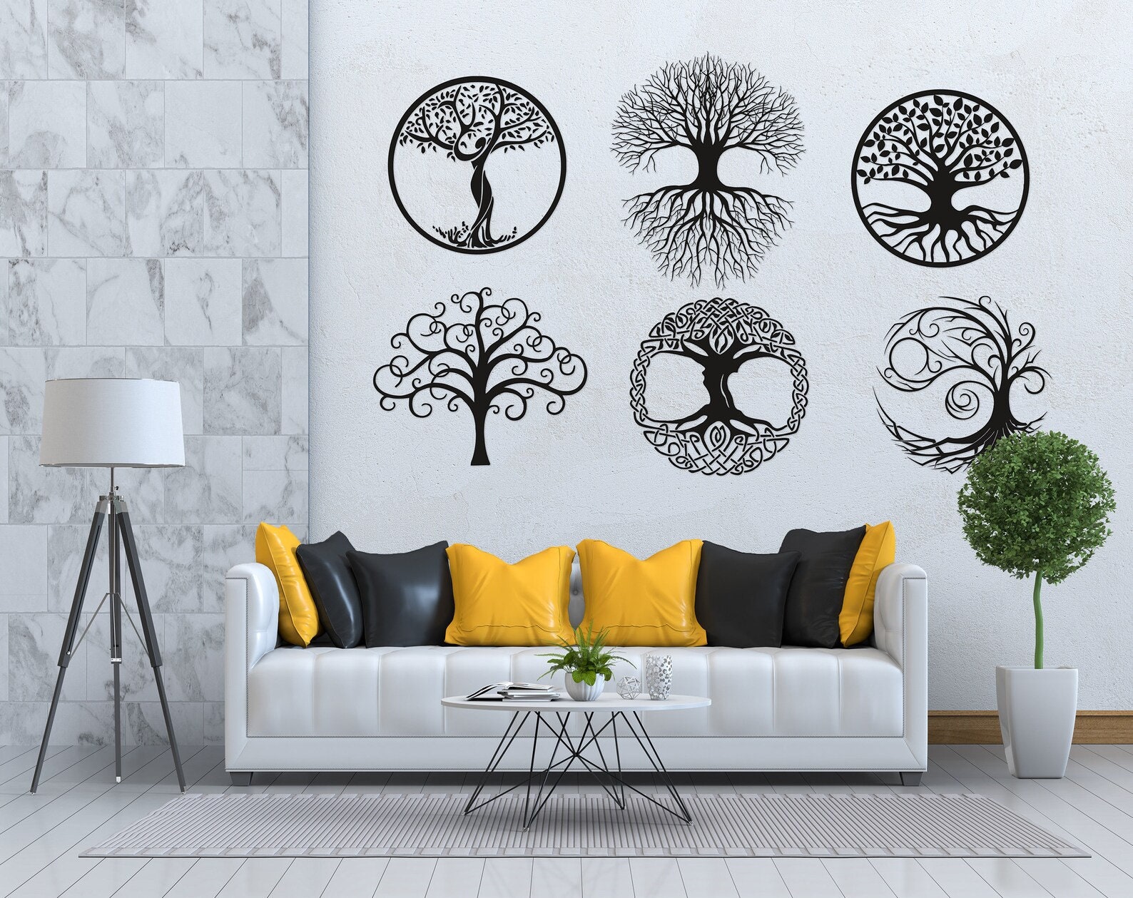 Wall Panel " 15 Tree Files ". Vector Dxf, Cdr,svg, for CNC, Vector File ...