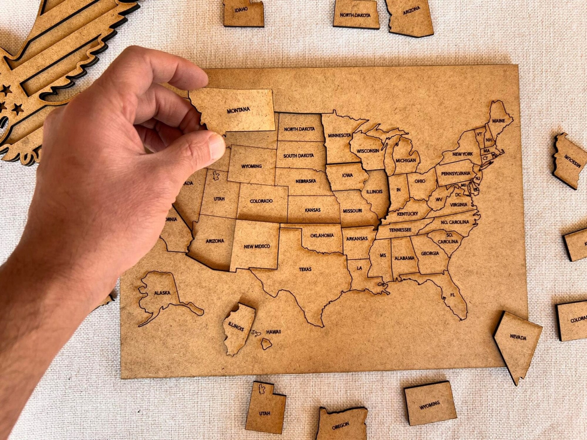 America Wooden Puzzle - USA Map - Jigsaw Puzzle - Montessori Puzzle US ...
