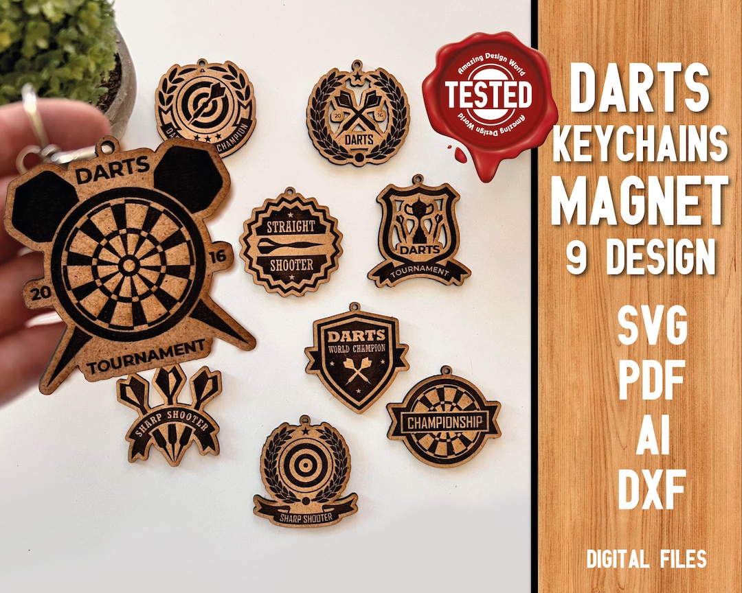 Dart Sports Keychains Magnet Emblem Bundle Set 9 Amazing Design Laser ...