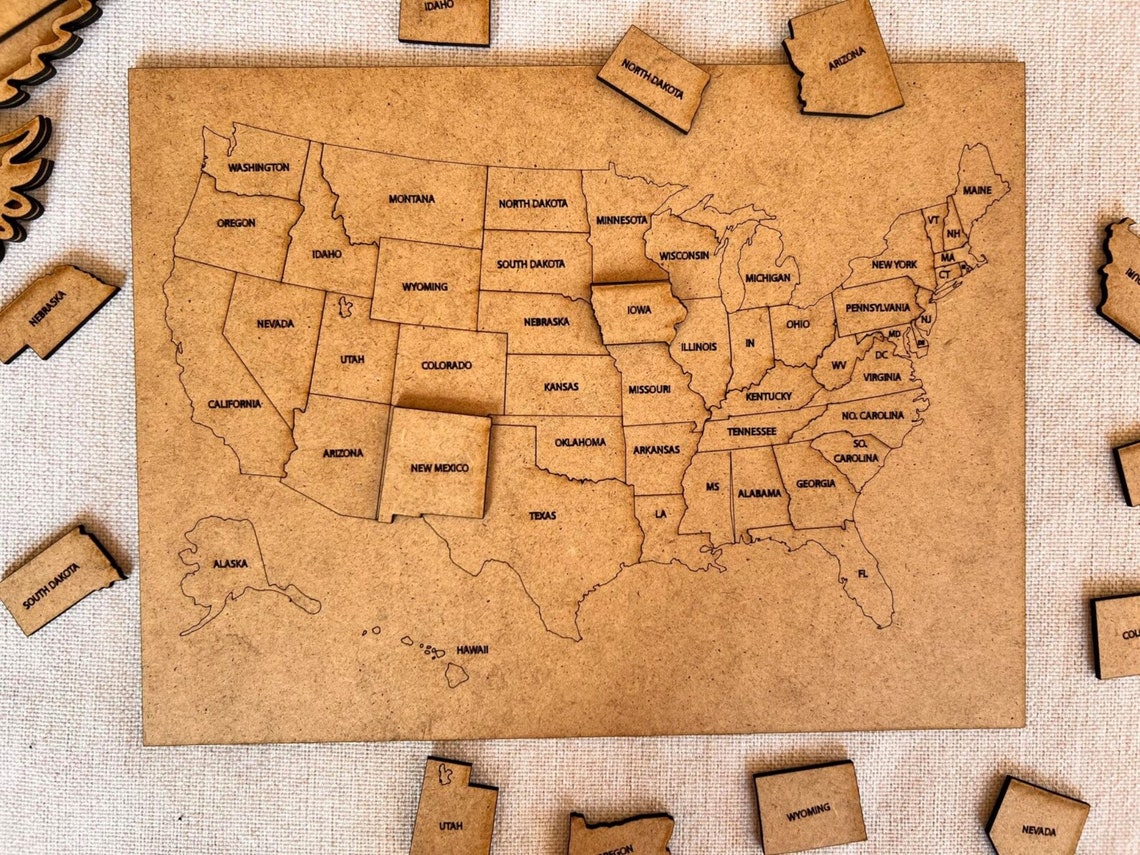 USA Wooden Puzzle USA Map Jigsaw Puzzle Montessori Puzzle US Map Puzzle ...