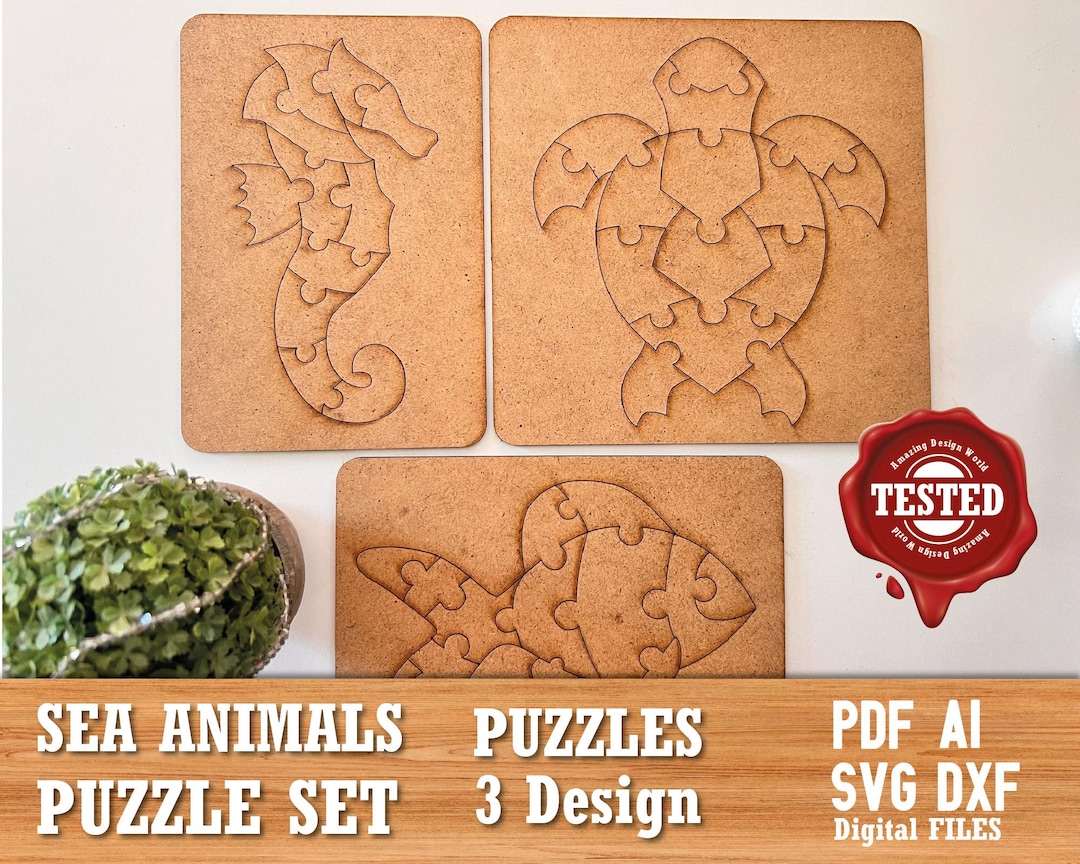 Sea Animals Wooden Puzzle Laser Cut Puzzle Jigsaw Puzzle - Montessori ...