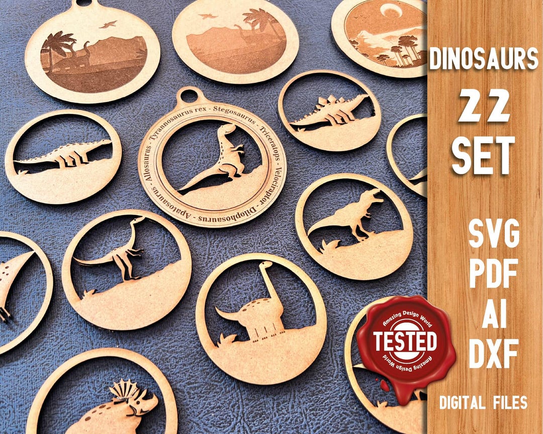 Dinosaur 22 Design Set Svg Laser Cut File Multilayer Decor, T-rex ...
