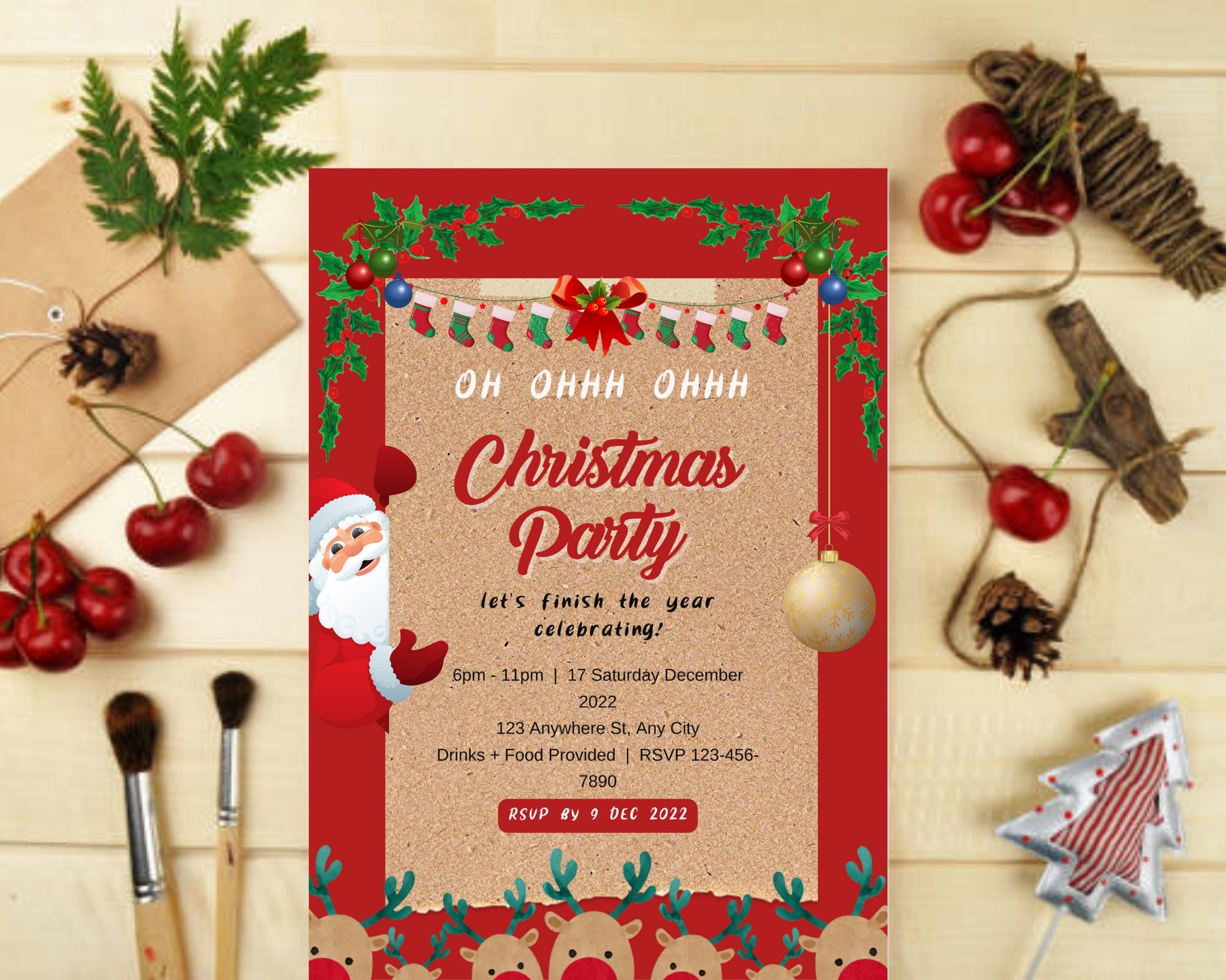 Editable Christmas Party Invitation, Holiday Party Invitation, Instant ...