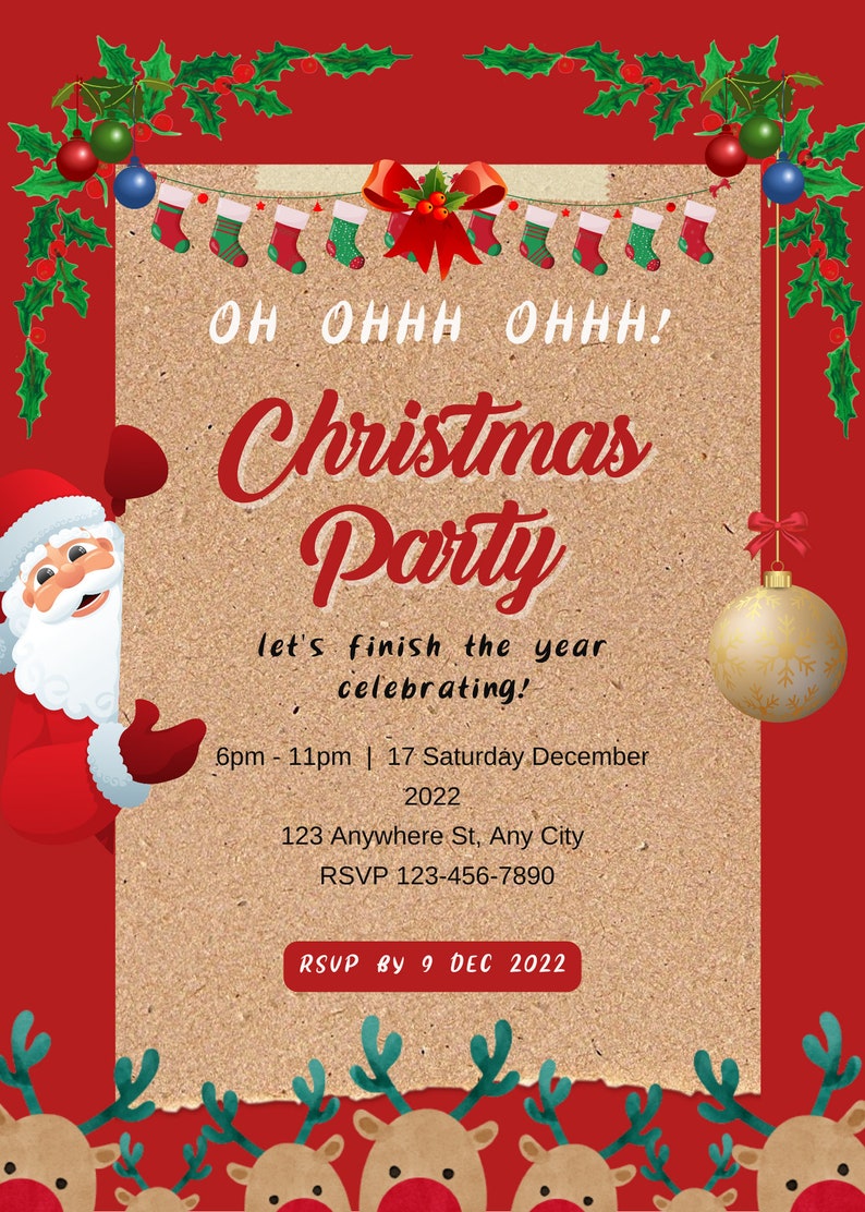 Editable Christmas Party Invitation, Holiday Party Invitation, Instant ...
