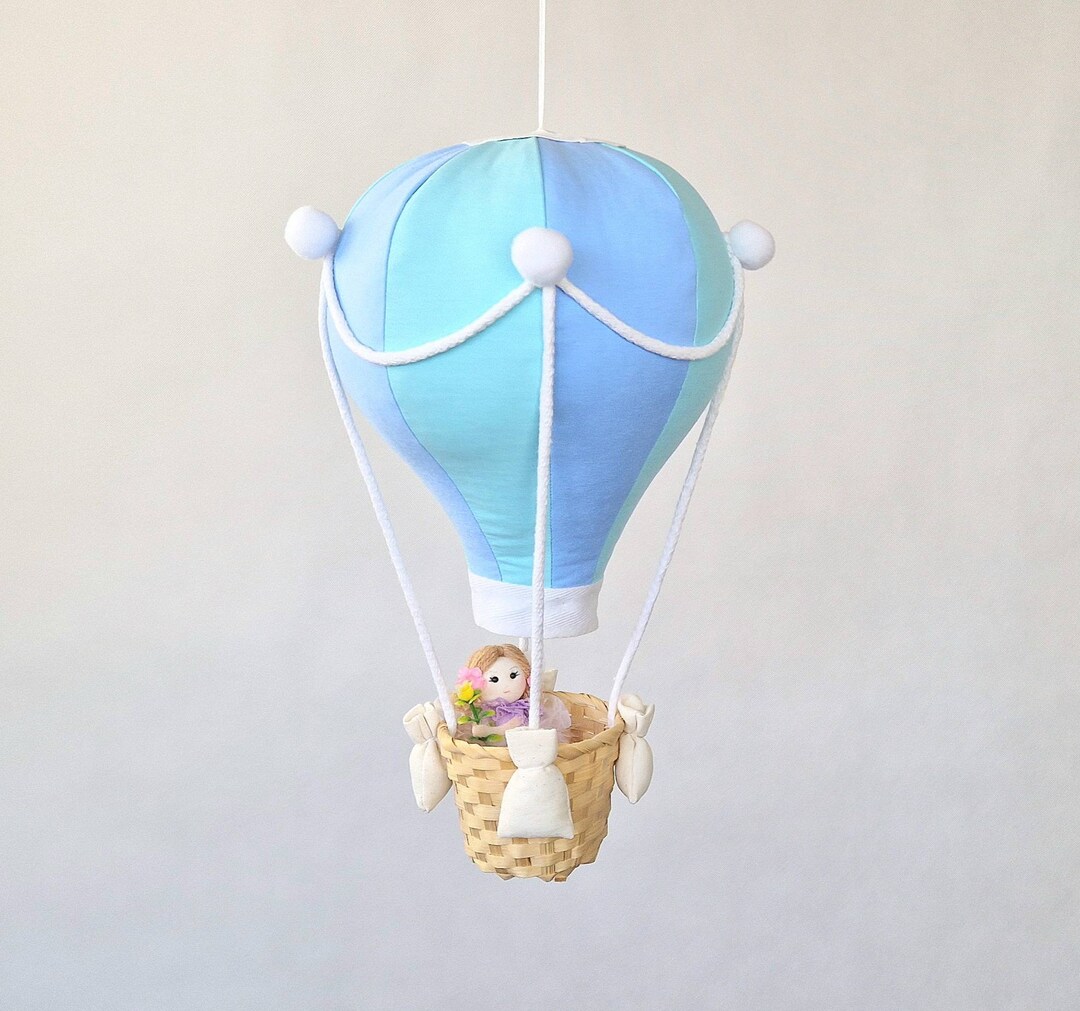 Big Blue and Mint Hot Air Balloon, Spring Balloon, Baby Shower Gift ...