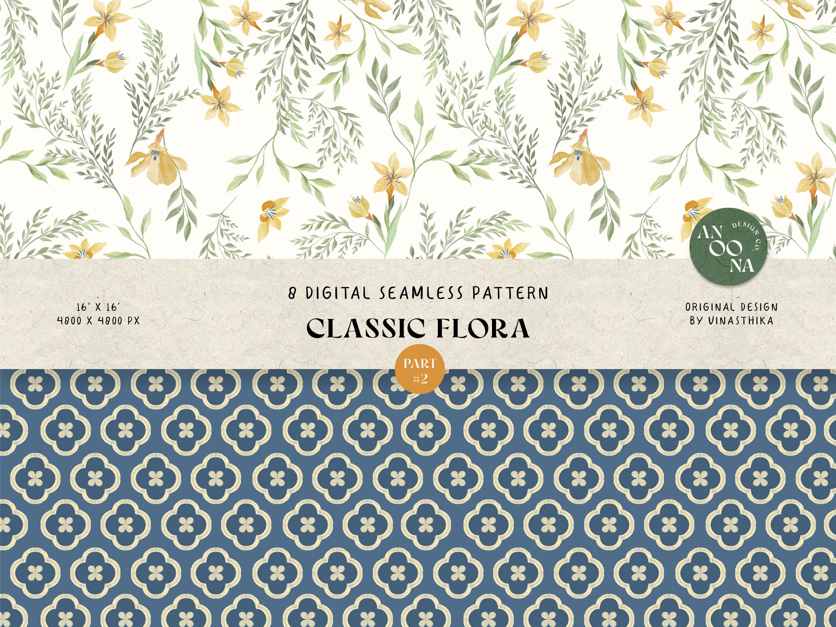 Classic Flower Digital Paper Seamless Pattern Scrapbook Paper ...