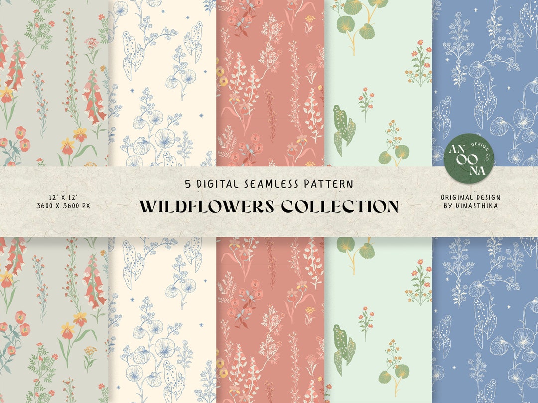 Wildflowers Digital Paper: Seamless Pastel Floral Pattern (12x12 Inch ...