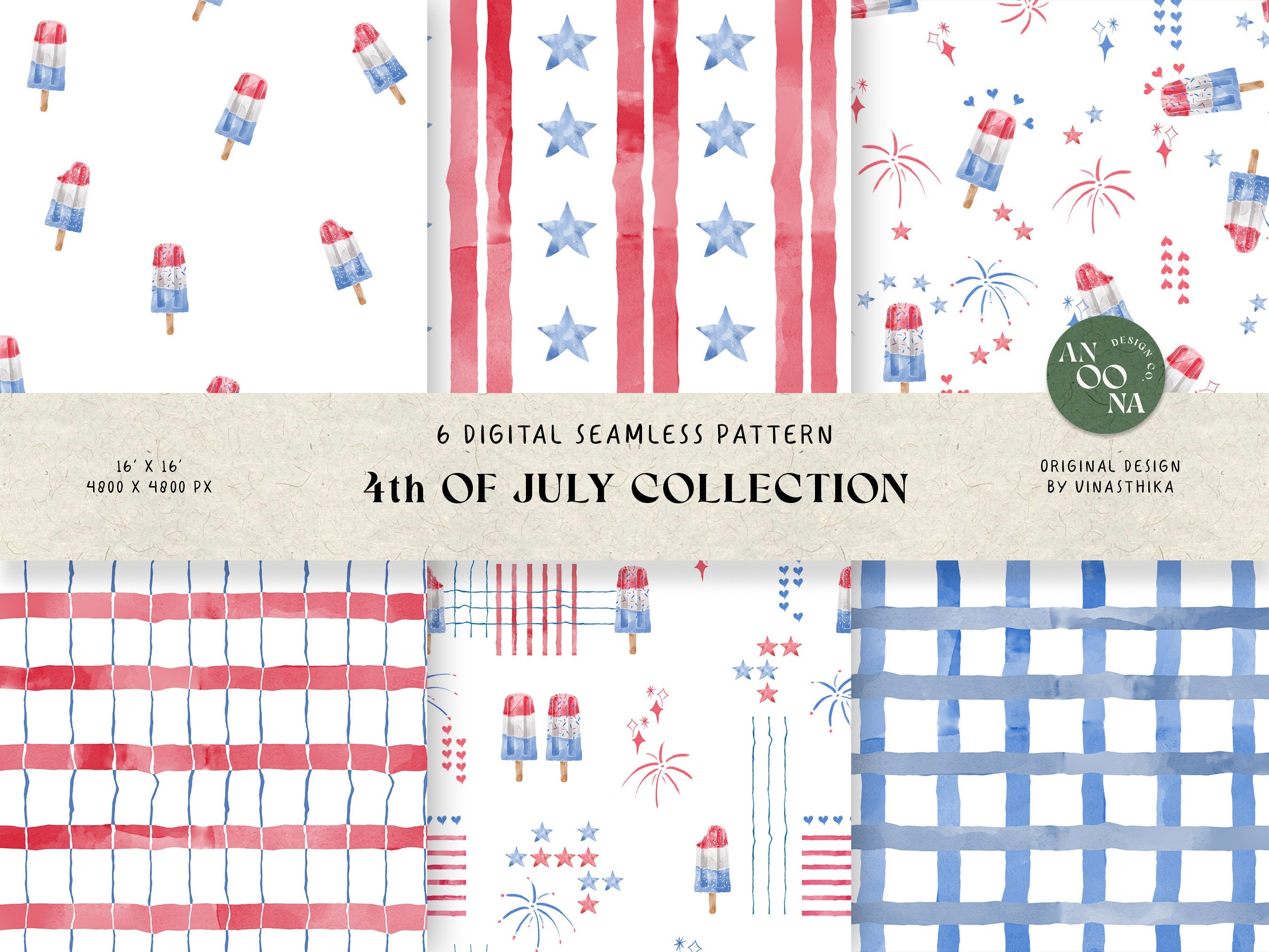 4th July Seamless File Repeating Pattern For Fabric Usa Independence Patriotic Digital Paper 7442