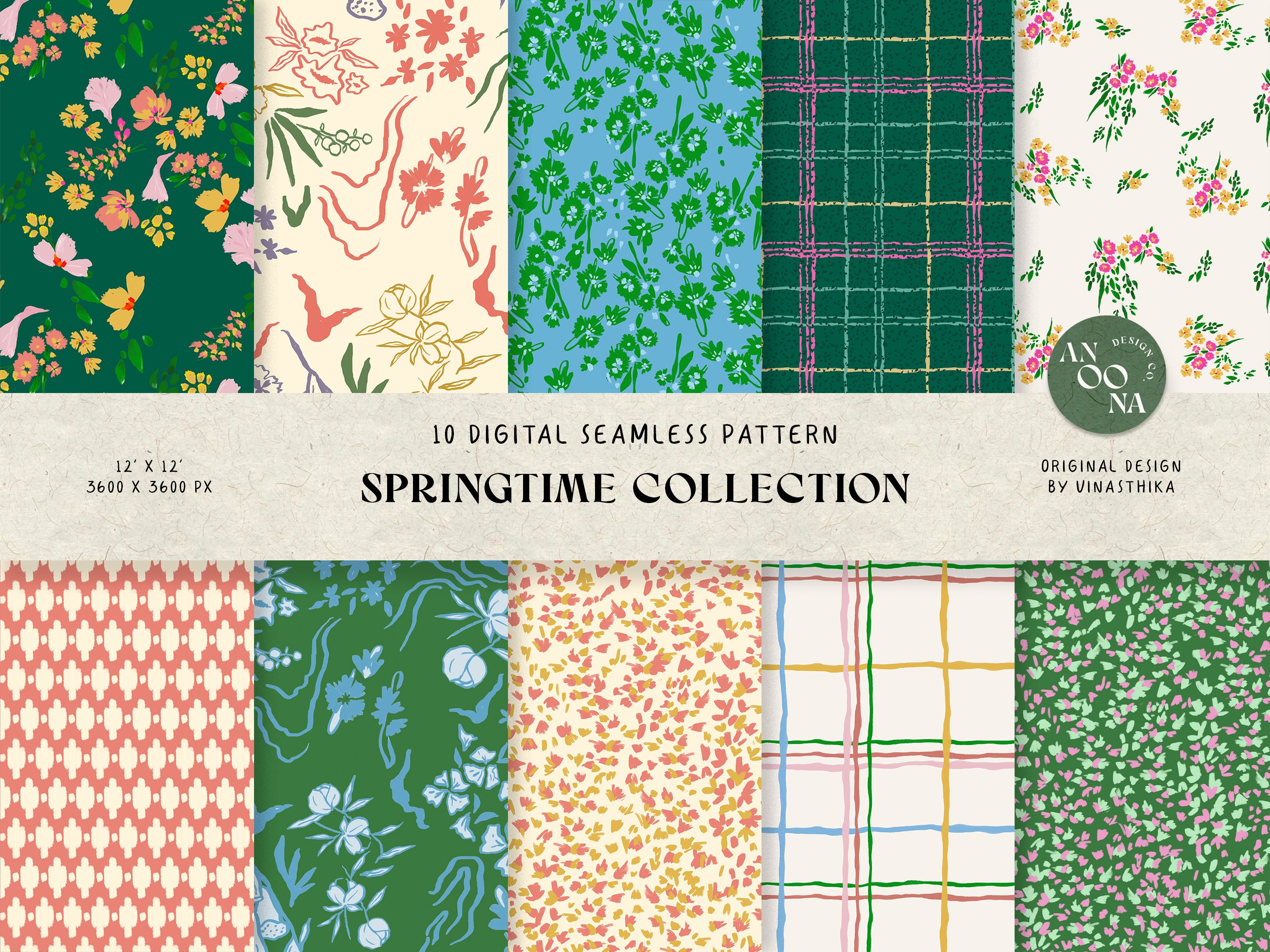 Floral Digitals Papers - Emerald Green - Digital Paper - Commercial Use ...