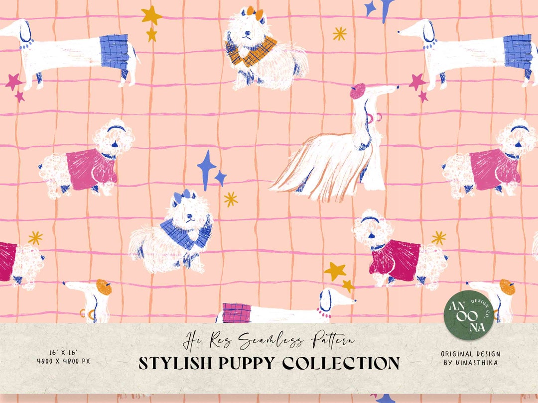 Stylish Puppy Patterns - Dog Seamless Pattern for Fabric - Repeating ...