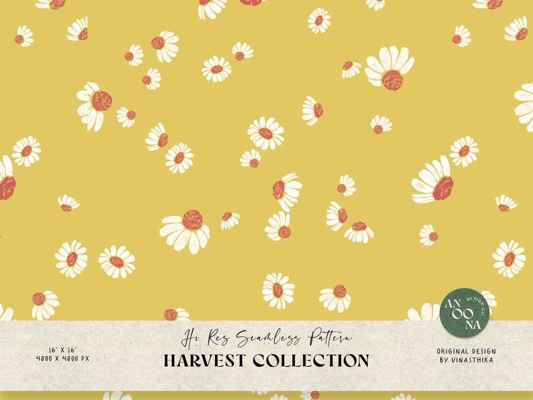 Yellow Daisy Digital Paper - Spring Summer Floral Seamless Pattern for ...
