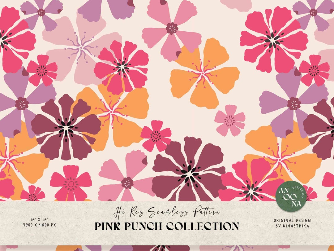 Retro Floral Seamless Pattern: Pink Punch Design (digital Download) - Etsy