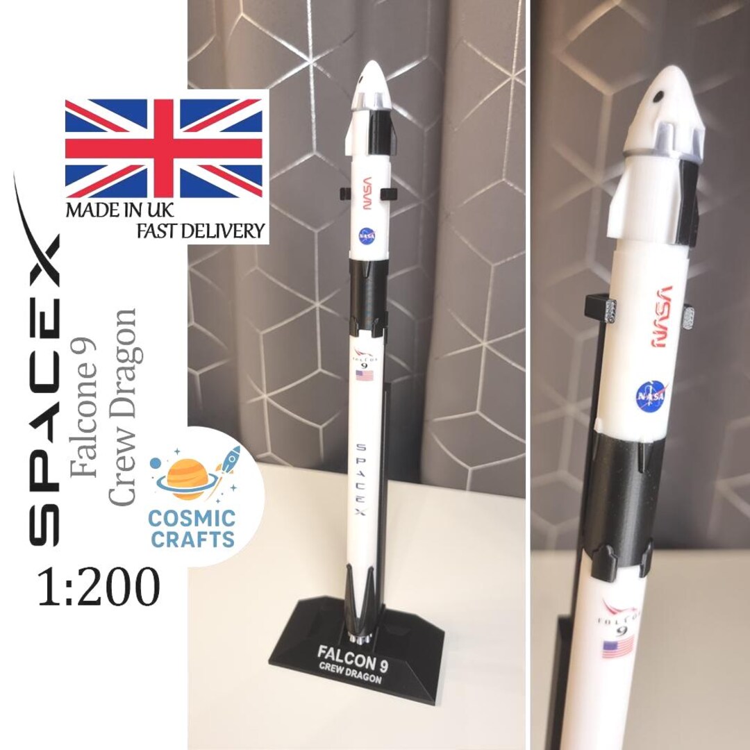 Spacex Falcon 9 Rocket With Crew Dragon Capsule 1:200 Scale 32.5cm - 3D ...