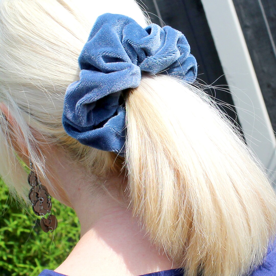 Blue Velvet Scrunchie Luxury Women's Soft Scrunchy Deep Blue Ponytail ...