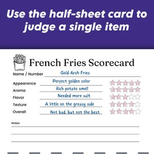 French Fries Tasting Score Card, Chips Party Food Tasting Game, Family ...