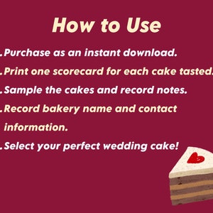 Wedding Cake Tasting Sheet, Bride Cake Planner Tasting Score Card for ...