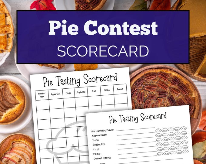 Pie Tasting Scorecard, Pie Contest, Pie Scoresheet, Reunion Party ...