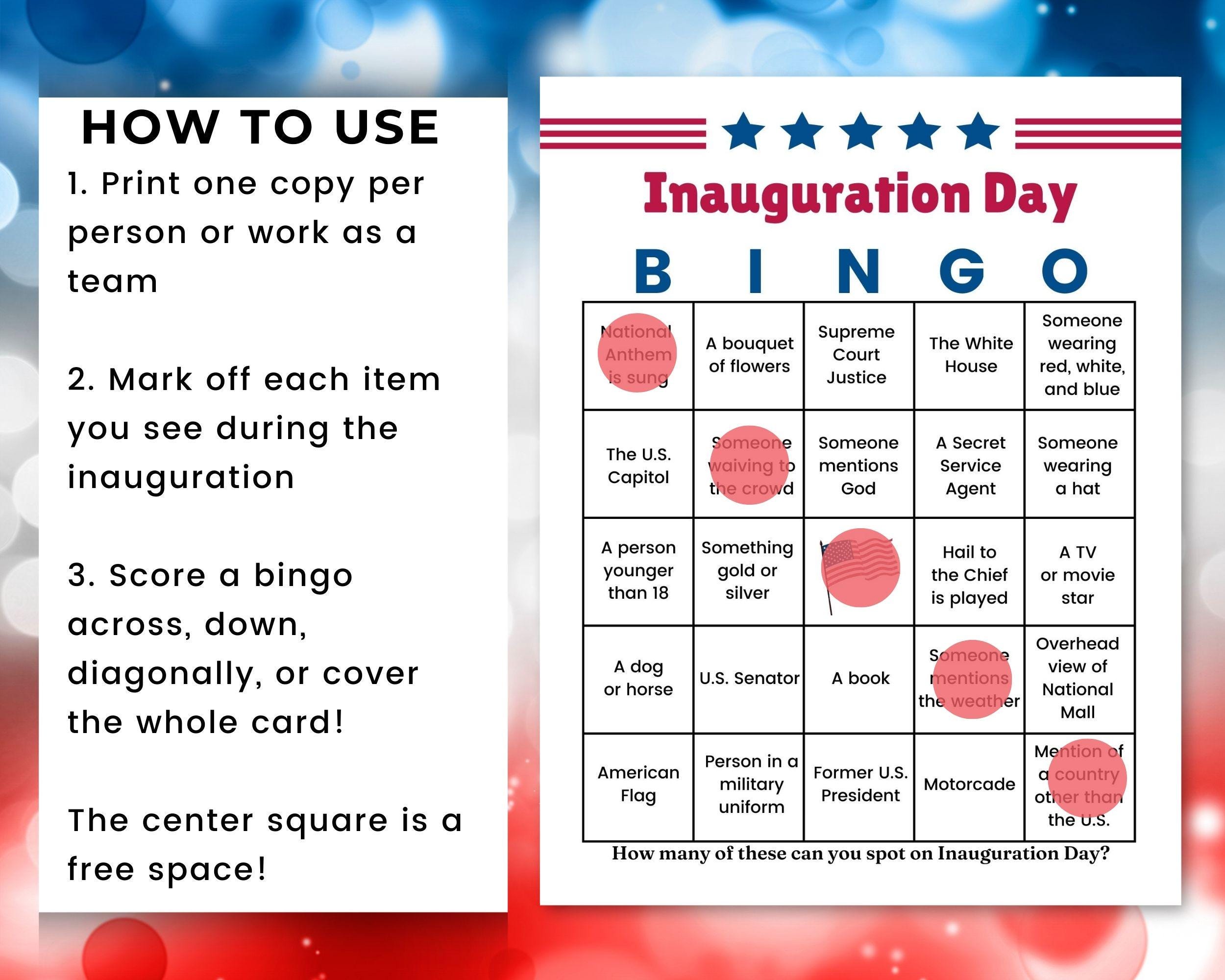 Inauguration Day Printable Game Bingo for 2025 U.S. Presidential Watch ...