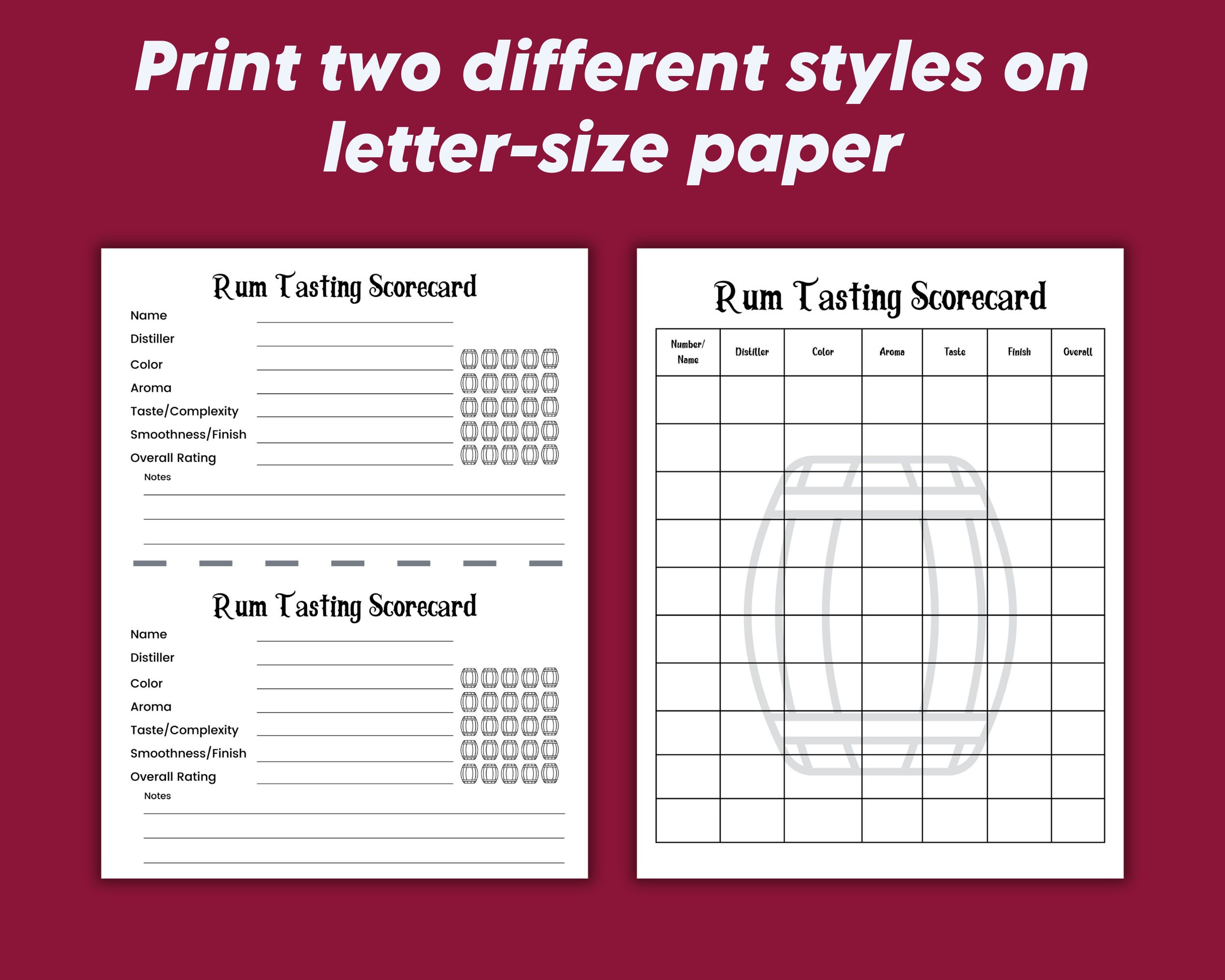 Rum Tasting Score Card, Cocktail Tasting Flight Party, Drinking Party ...