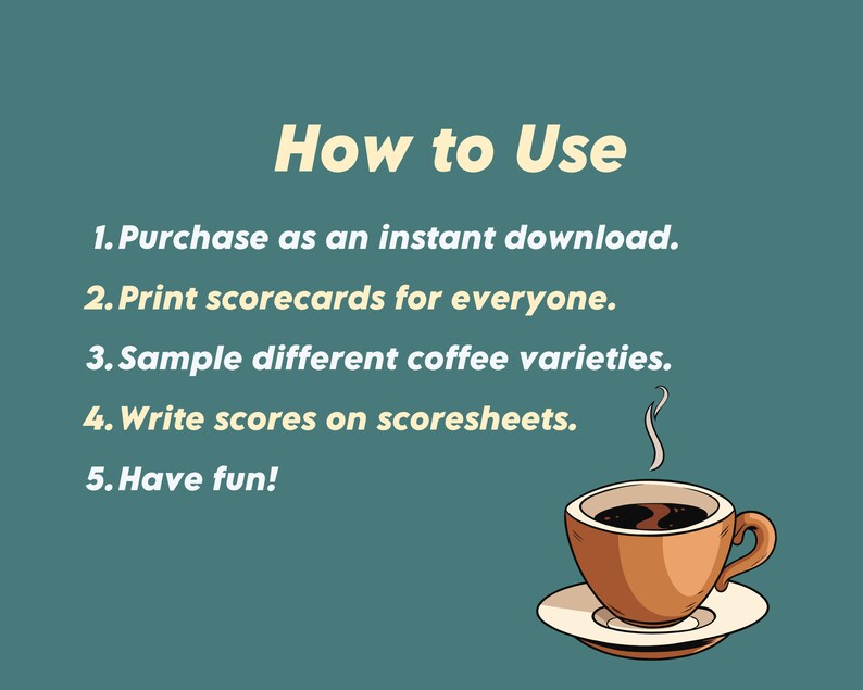 Coffee Tasting Scorecard – Party Game Rating Printable (PDF Download ...