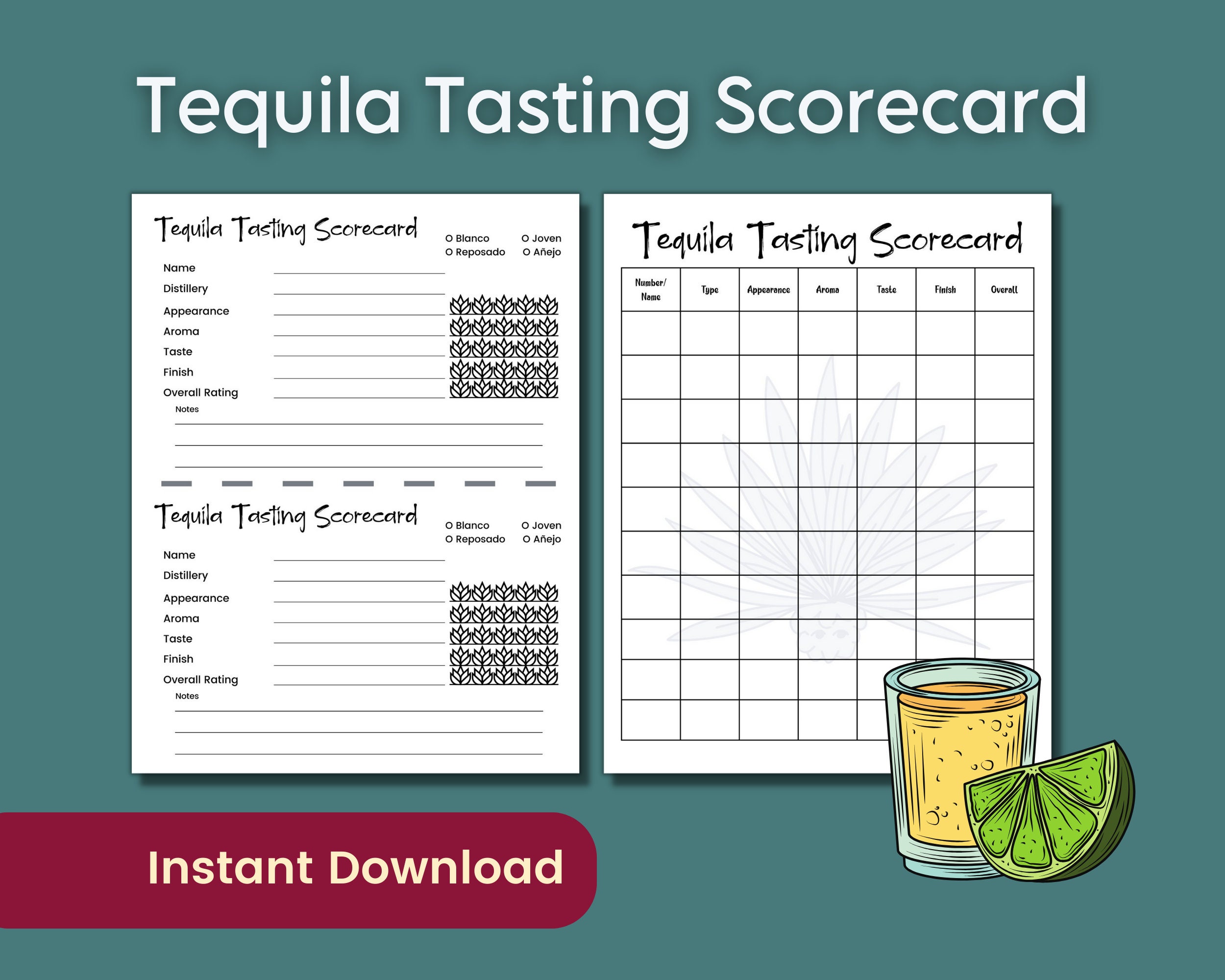 Tequila Tasting Score Card, Tequila Flight Board Tasting Notes for ...