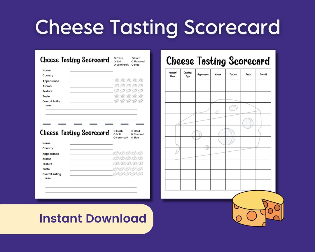 Cheese Tasting Score Card, Wine and Cheese Party Tasting Game, Fun ...