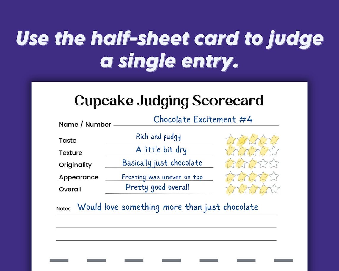 Cake & Cupcake Tasting Scorecard – Printable Judging Sheets for Pastry ...