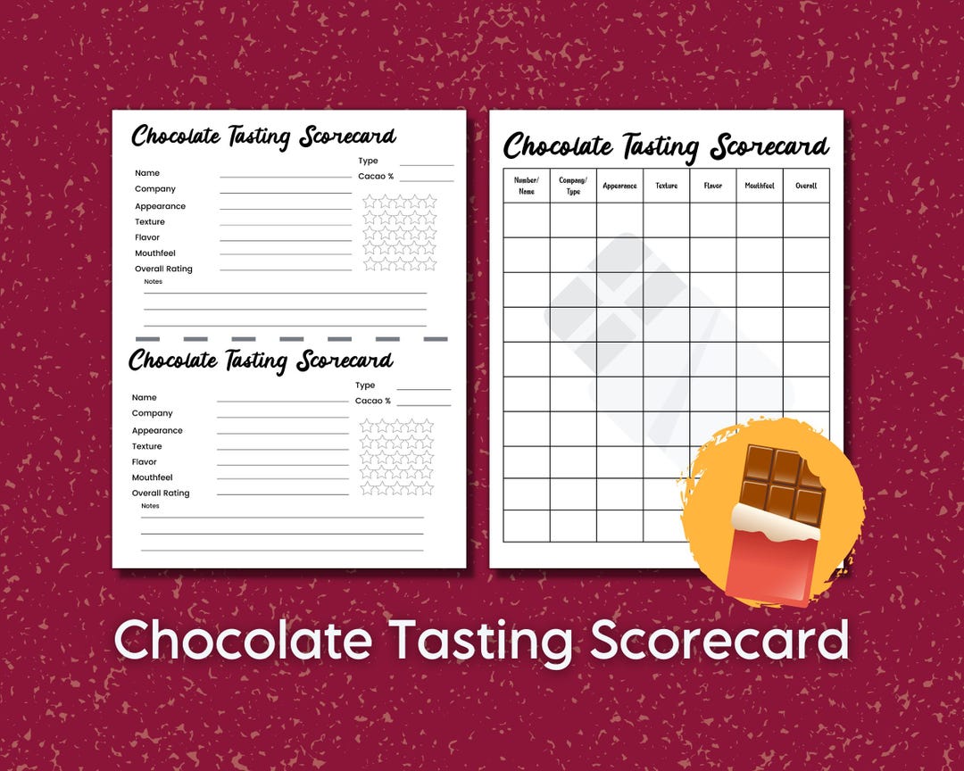 Chocolate Tasting Score Card, Gourmet Chocolate Tasting Flight Party ...
