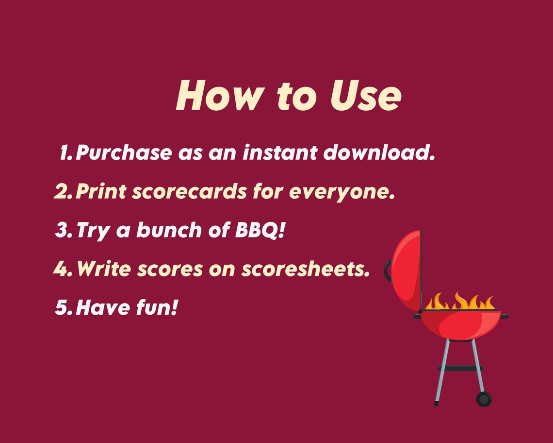 BBQ Cookoff Scorecard – Printable Backyard Barbecue Food Tasting Game ...