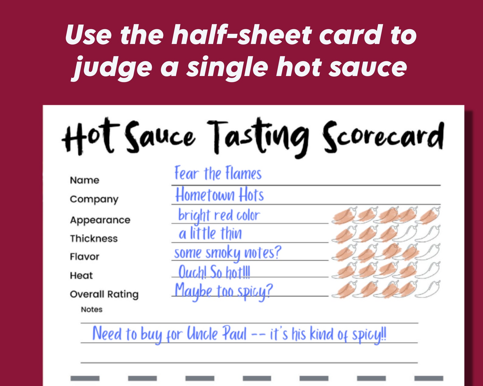 Hot Sauce Tasting Scorecard – Spicy Food Party Game Printable (PDF ...