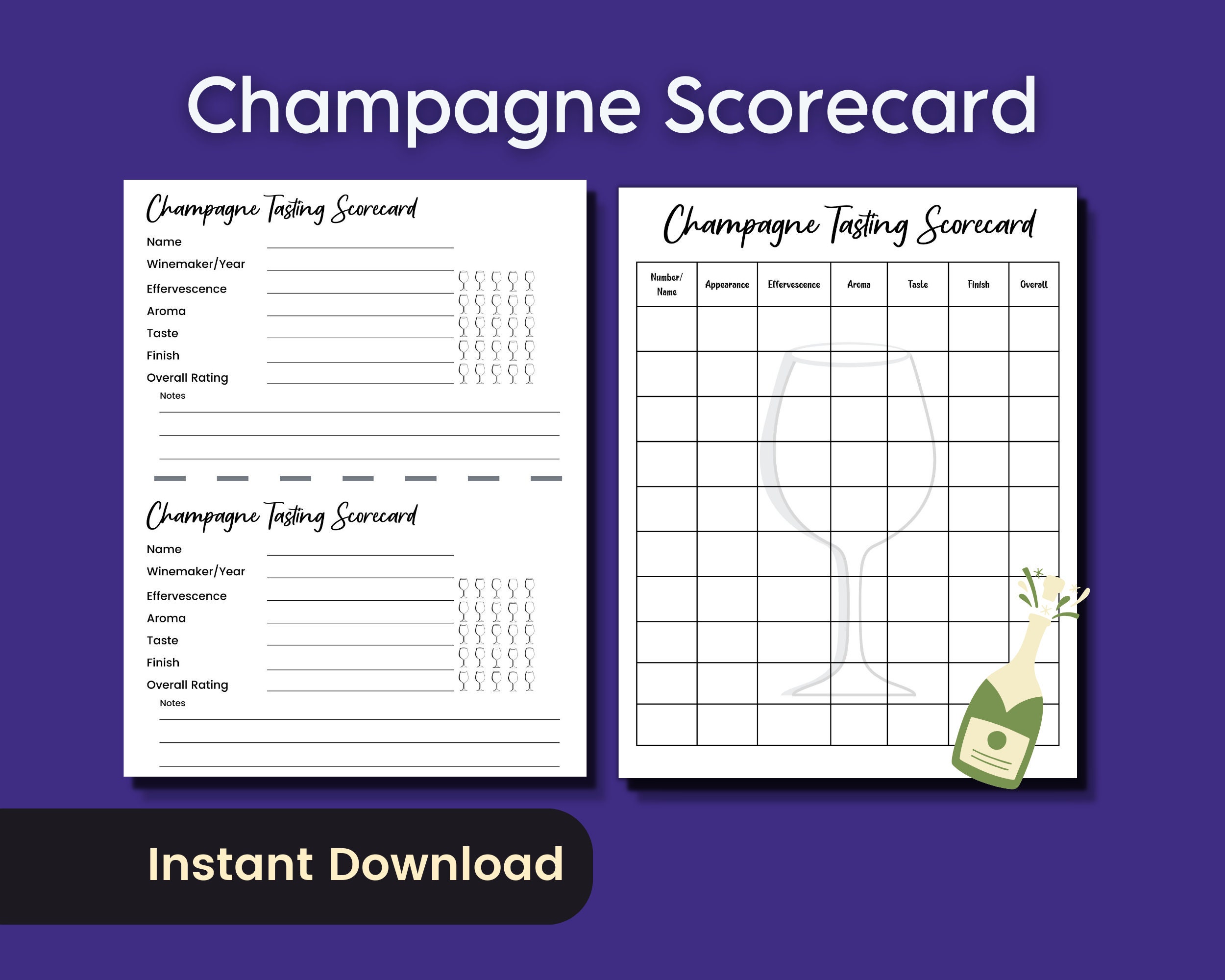 Champagne Tasting Score Card, Champagne Party Blind Sparkling Wine ...