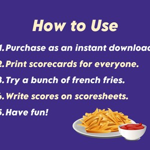 French Fries Tasting Score Card, Chips Party Food Tasting Game, Family ...