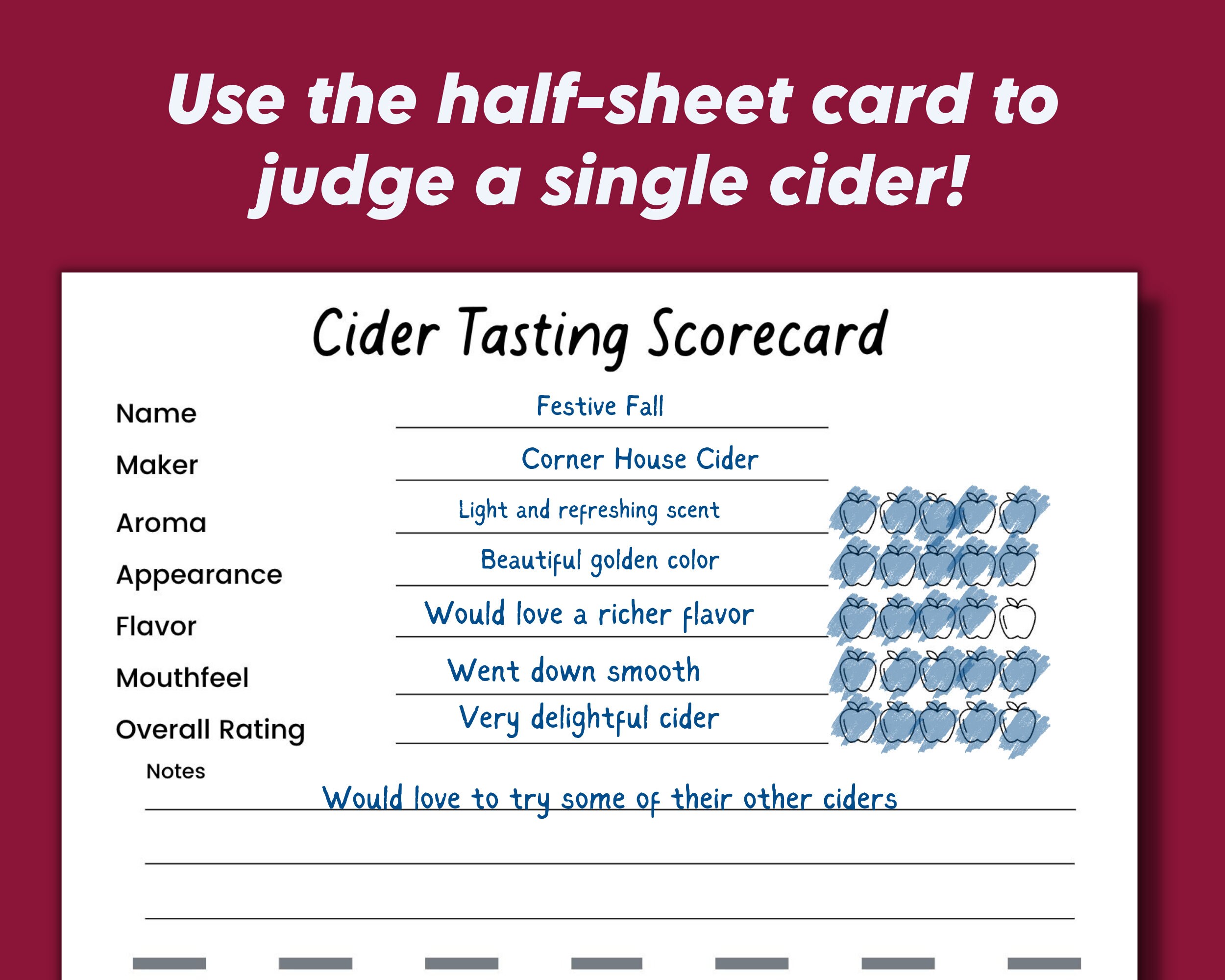 Cider Tasting Score Card, Host a Happy Hour Hard Cider Tasting Flight ...