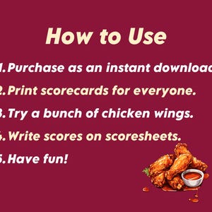Chicken Wings Tasting Scorecard – Spicy Food Party Game, Buffalo Wings ...