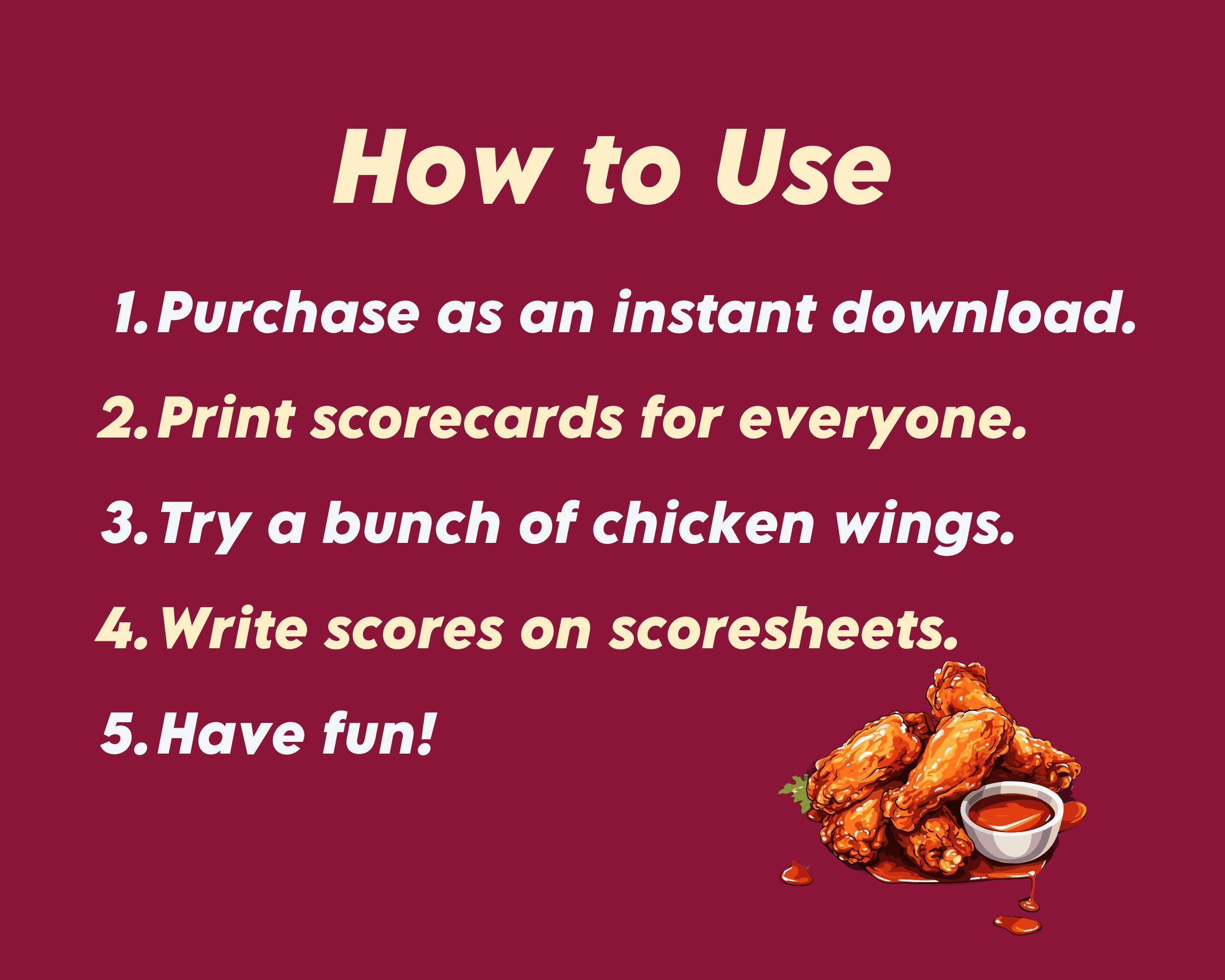 Chicken Wings Tasting Scorecard – Spicy Food Party Game, Buffalo Wings ...