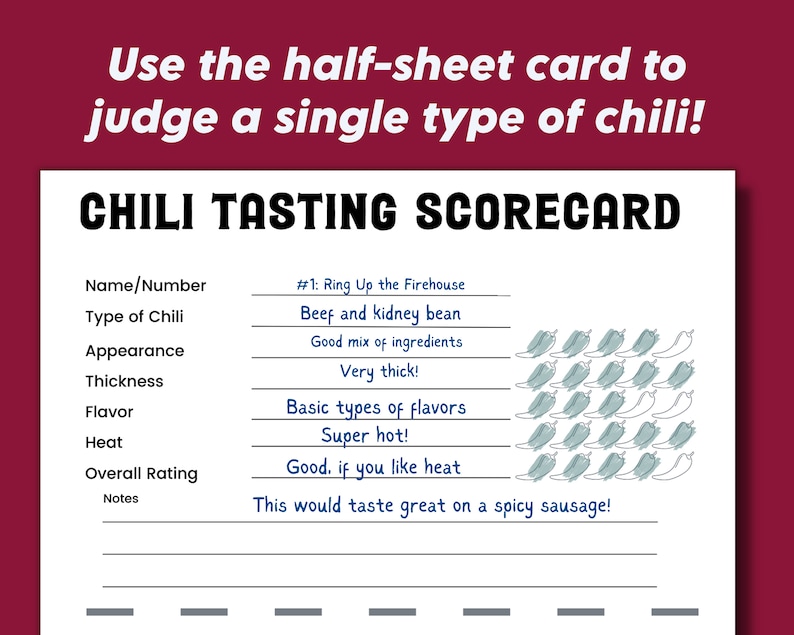 Chili Cookoff Scorecard – Printable Tasting Game for Food Competition ...
