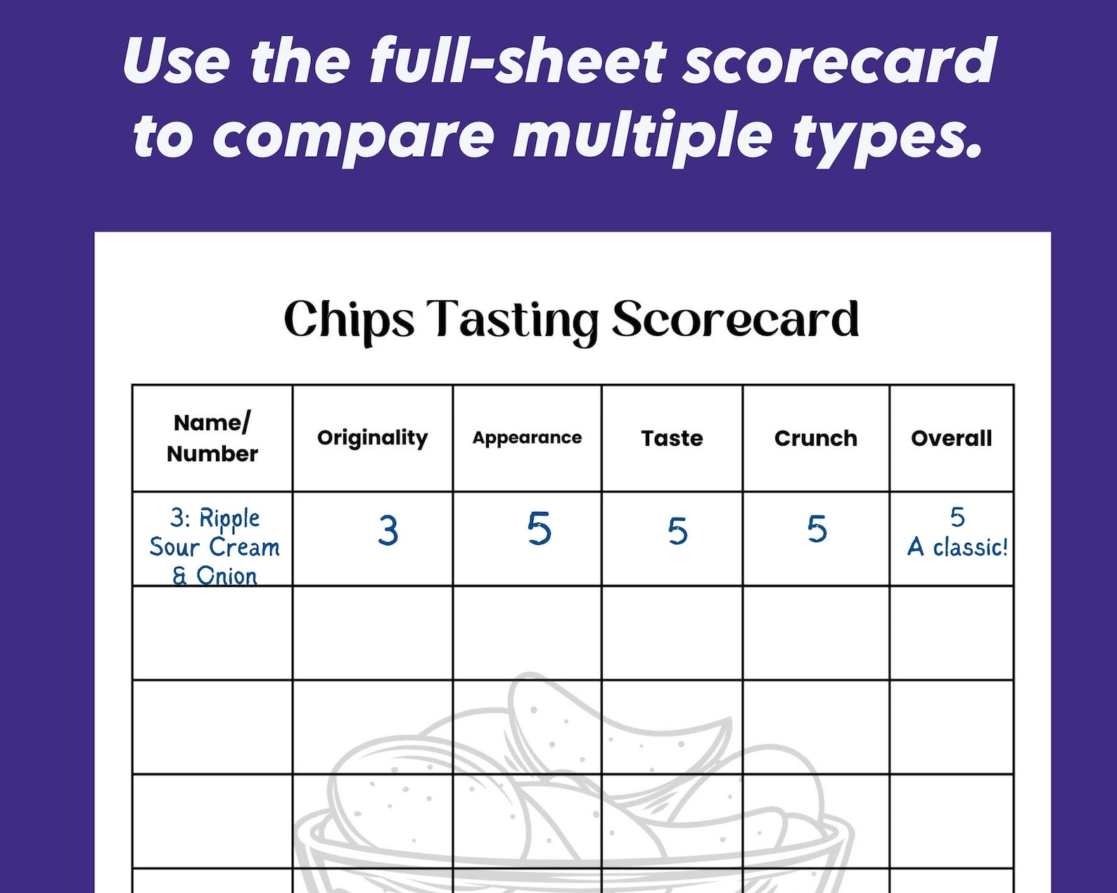 Chips Tasting Scorecard – Potato Chip Flavor Ranking Party Game ...