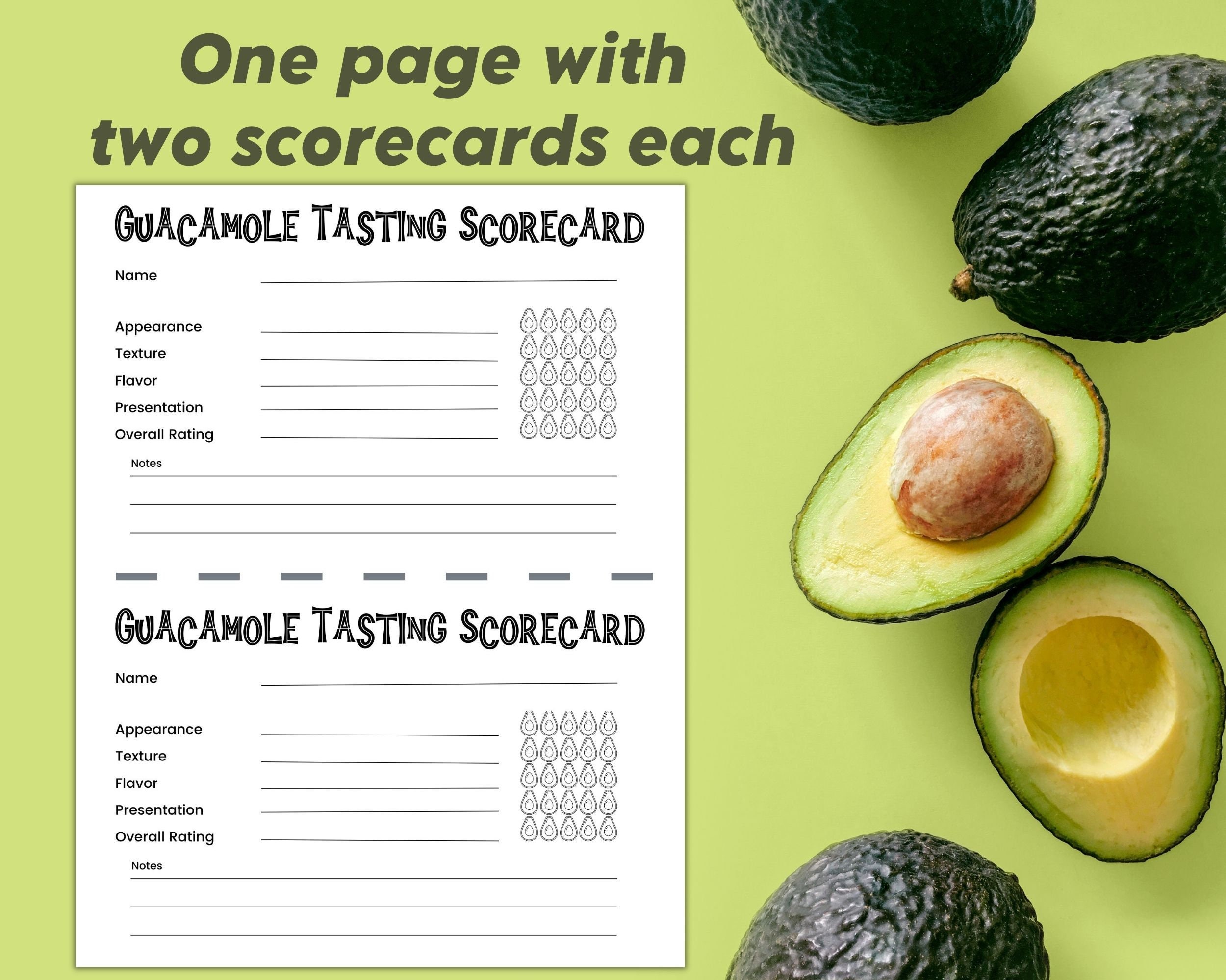 Guacamole Tasting Score Card Guac Scorecards for Best - Etsy