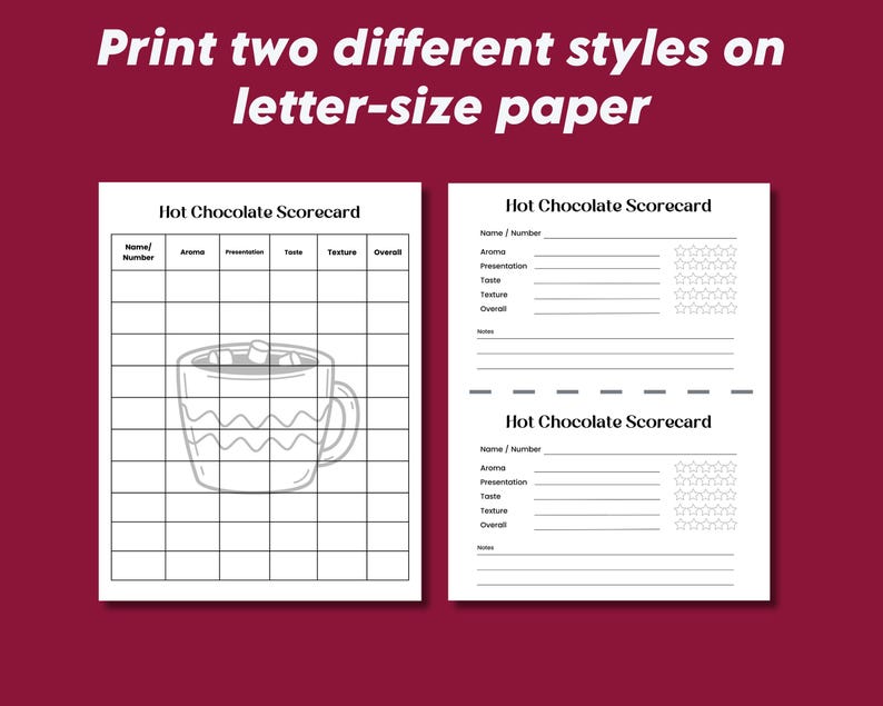 Hot Chocolate Scorecard Printable Tasting Sheet Winter Party Game ...