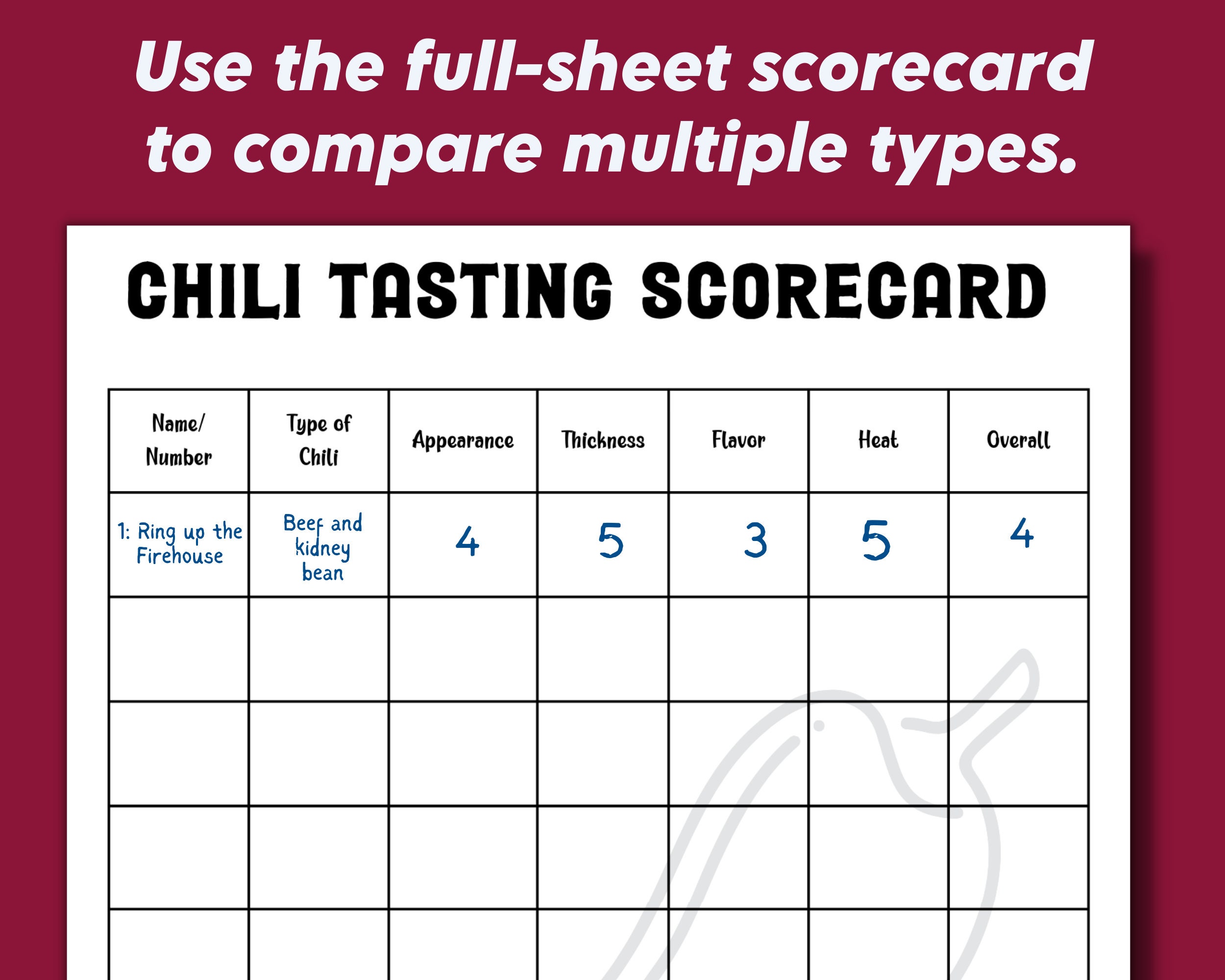 Chili Cookoff Scorecard – Printable Tasting Game for Food Competition ...