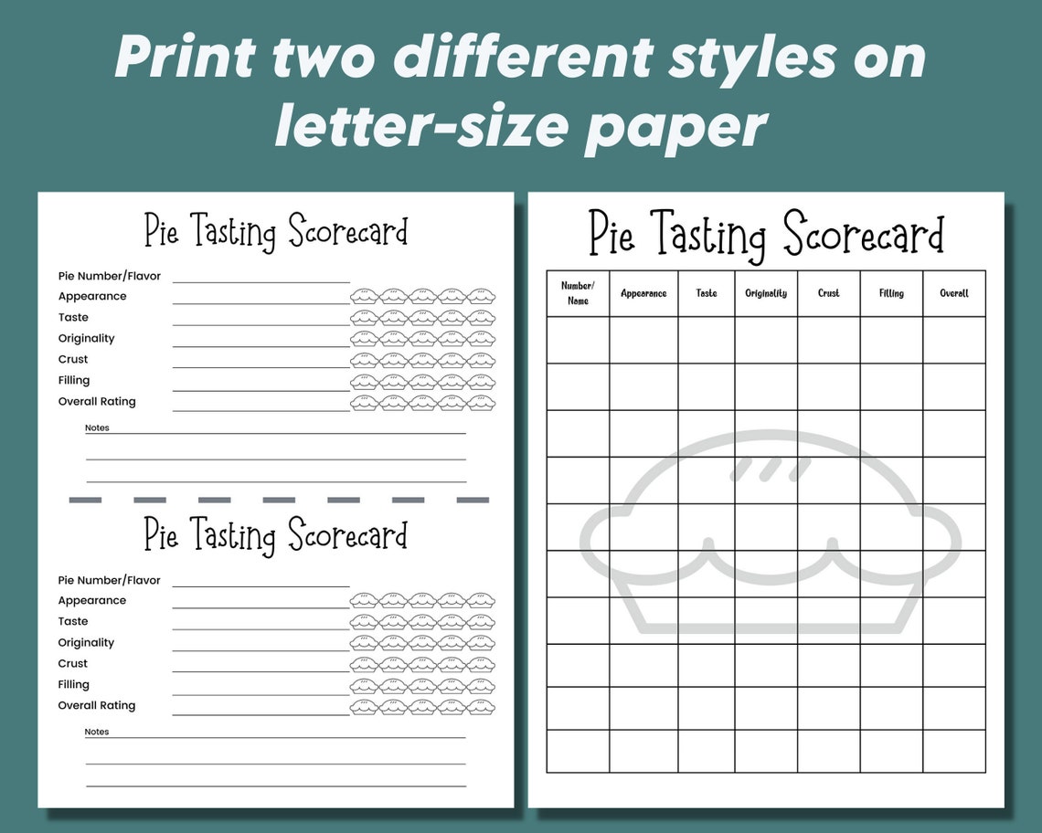 Pie Tasting Scorecard – Printable Judging Game for Parties & County ...