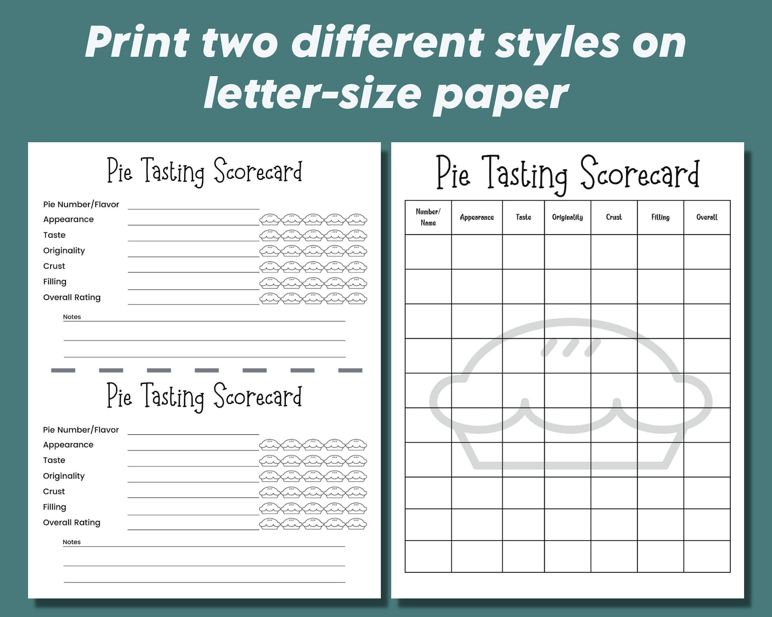 Pie Tasting Scorecard – Printable Judging Game for Parties & County ...