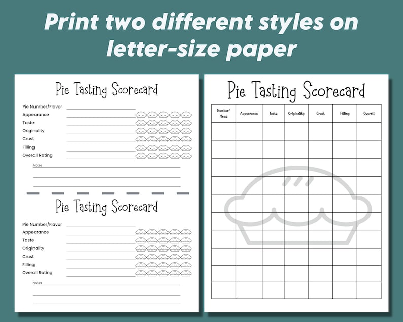 Pie Tasting Scorecard – Printable Judging Game for Parties & County ...