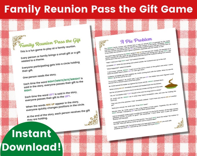 Family Reunion Left Right Game Printable Family Reunion Pass the Gift ...