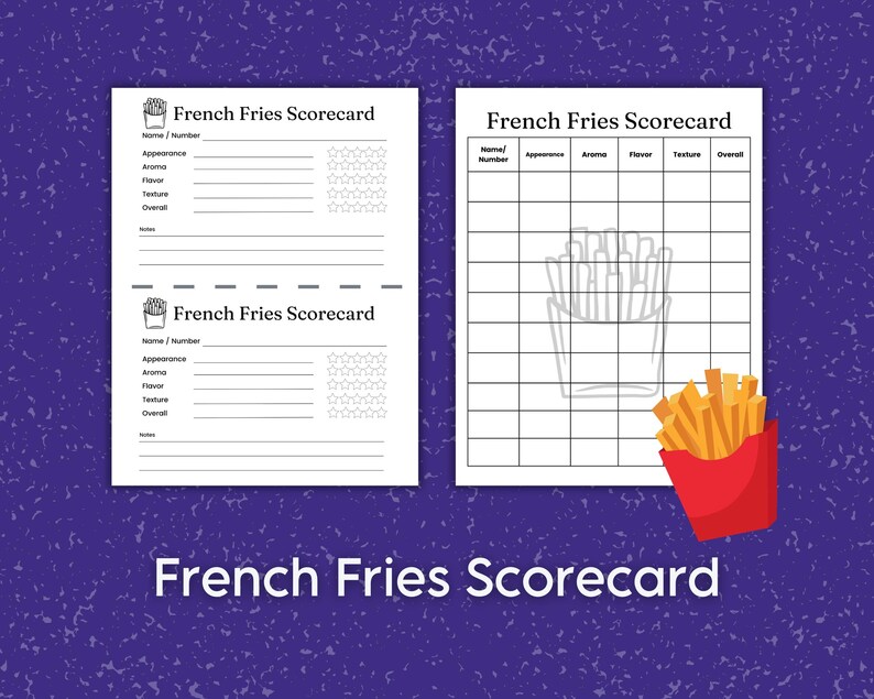 French Fries Tasting Score Card, Chips Party Food Tasting Game, Family ...