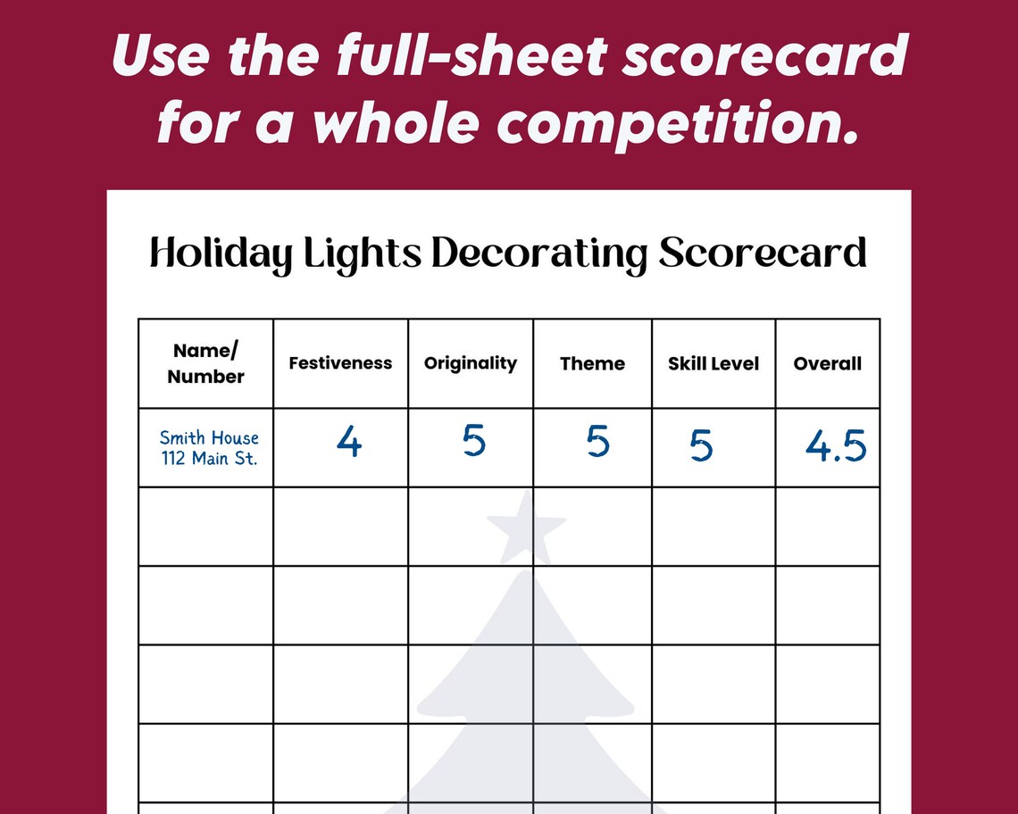 Christmas Lights Judging Scorecard – Holiday Decoration Contest ...