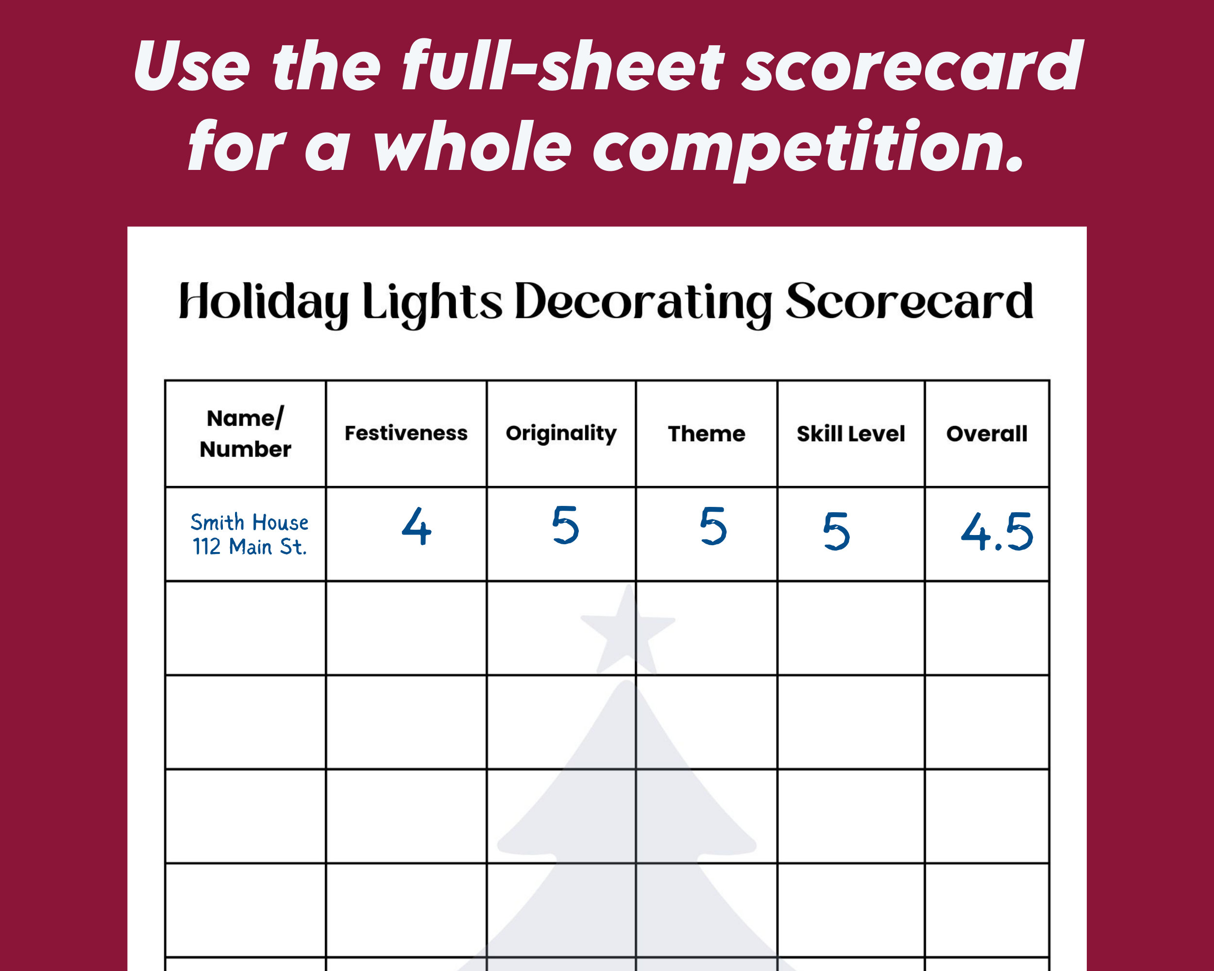 Neighborhood Christmas Lights Judging Scorecard, Christmas Contest ...
