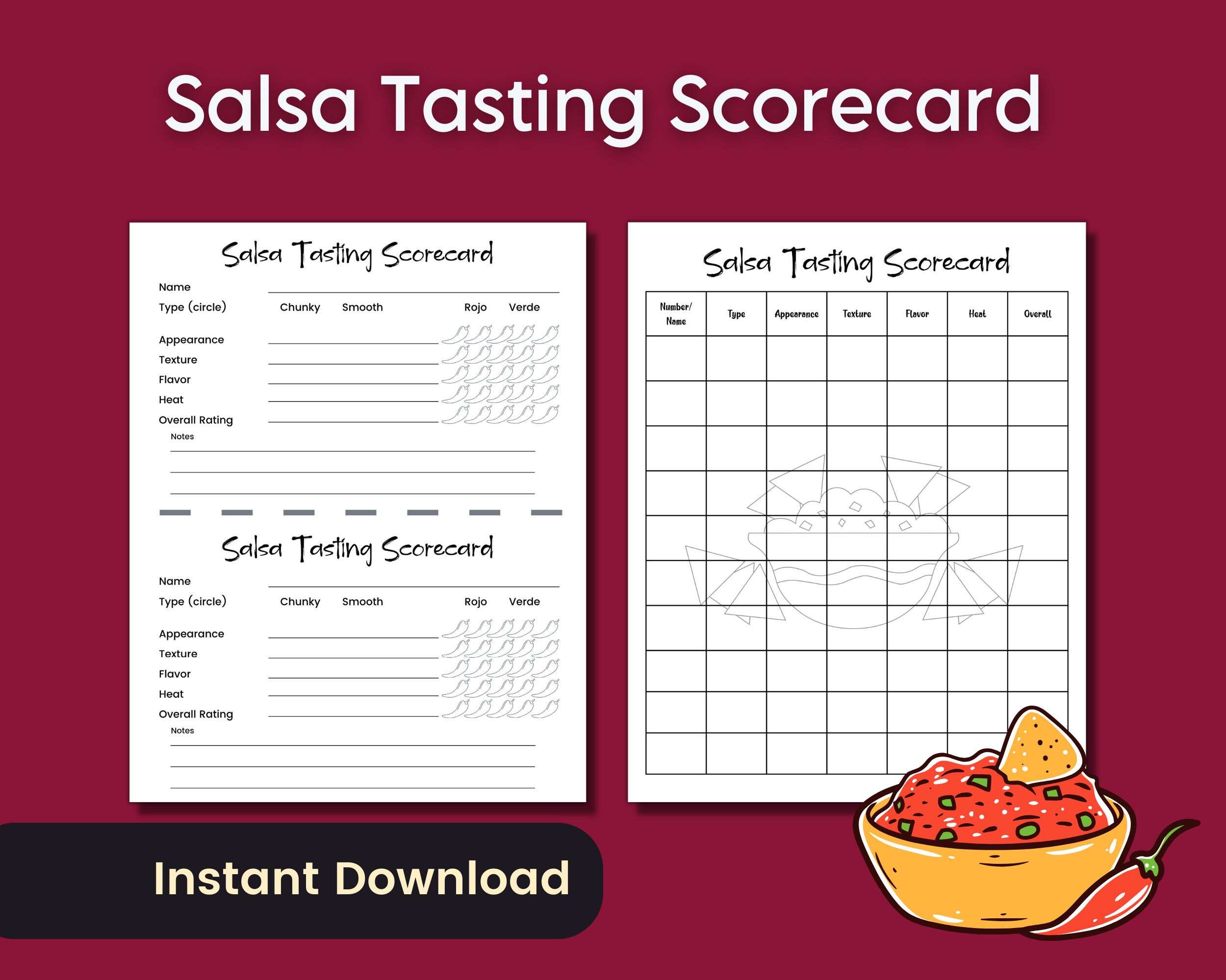 Salsa Tasting Score Card, Record Salsa Tasting Notes on This Scorecard ...