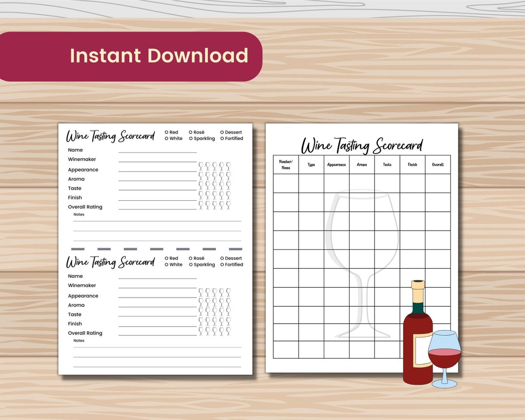 Wine Tasting Score Card, Tasting Scorecard Wine Party, Wine Flight ...