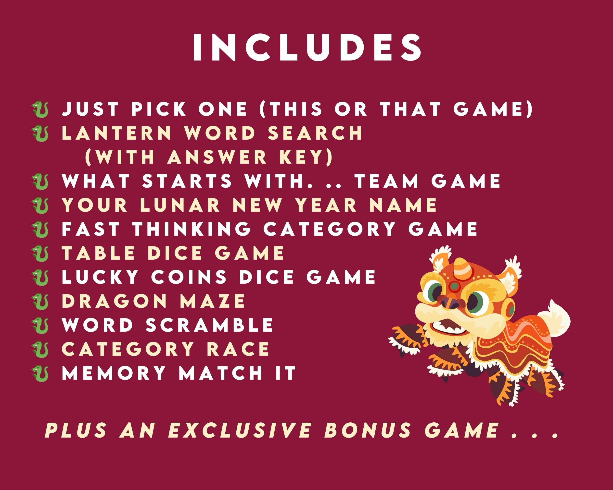 Year of the Dragon Printable Game Bundle for Chinese New Year, Lunar ...